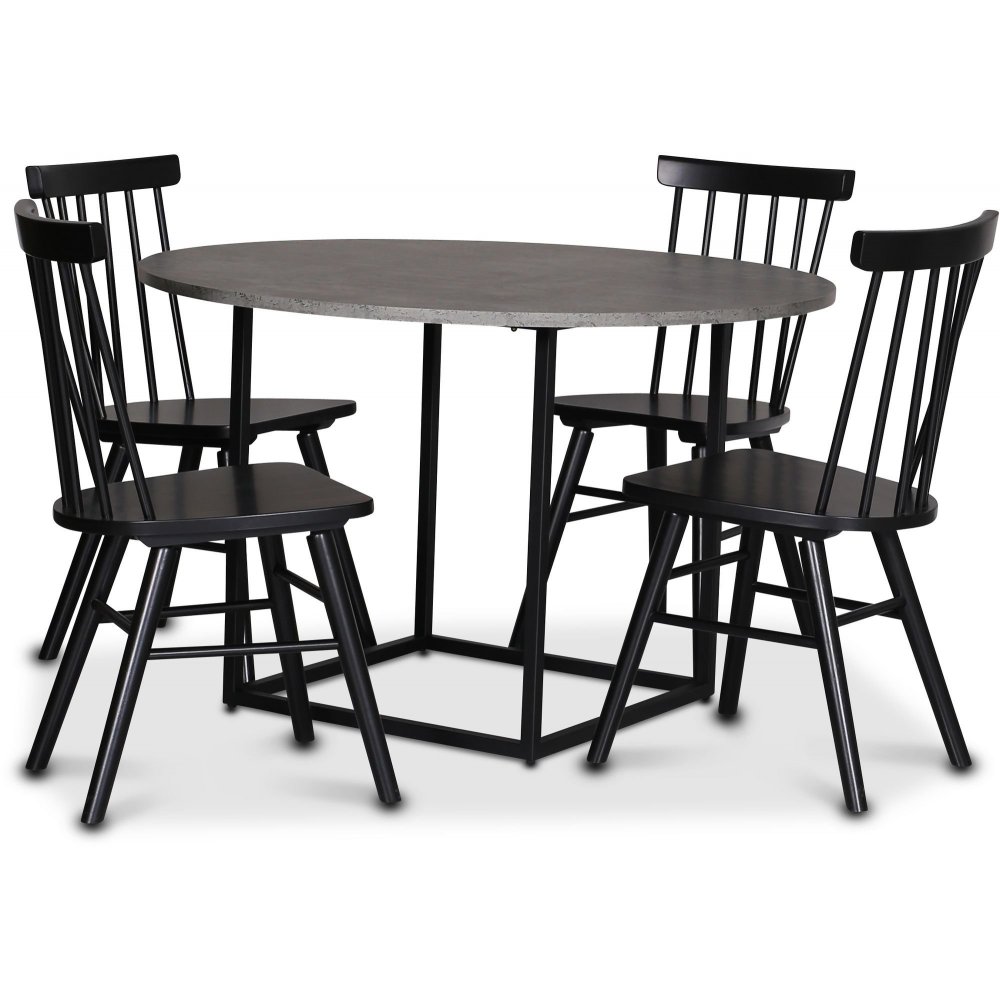 Sintorp matgrupp, runt matbord Ø115 cm inkl 4 st Trestle svarta ...