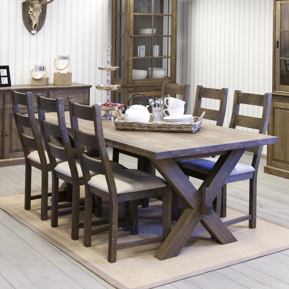 Matgrupp: Quebec matbord med X-ben - 200-400 cm + stolar - 19595 kr ...